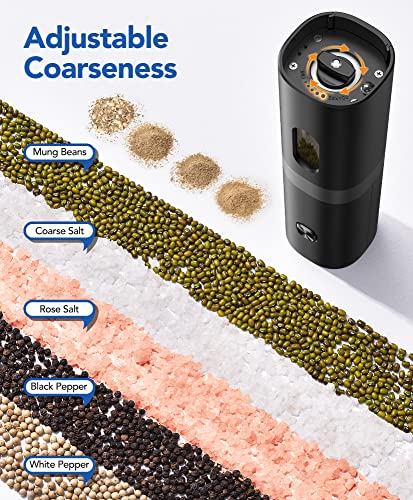Electric Salt and Pepper Grinder Set, COSYAIREY 𝟮𝟬𝟮𝟯 𝙉𝙚𝙬 Rechargeable Salt and Pepper Mill with Charging Base, White LED Light, One Hand Automatic Operation, Adjustable Coarseness, Black, 2Pack