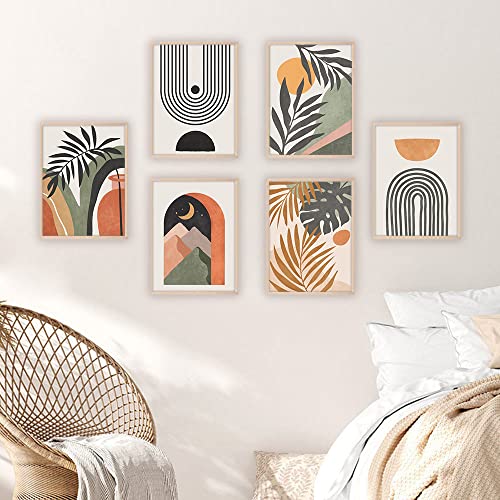 Canssape Boho Wall Art Set of 6 Geometric Abstract Wall Poster for Bedroom Mid Century Modern Wall Art 8"x10"Boho Wall Decor for Room Aesthetic (Unframed)(Green)