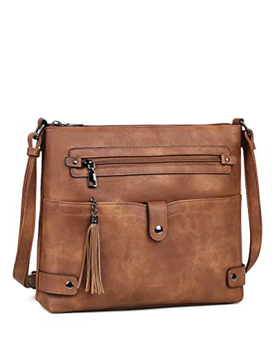 FADEON Large Crossbody Bags for Women Crossbody Purses Ladies Designer lightweight PU Leather Shoulder Bag with Tassel