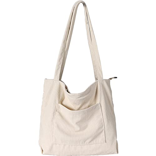 WantGor Women Corduroy Tote Bag, Large Shoulder Hobo Bags Casual Handbags Big Capacity Shopping Purses Work Bag