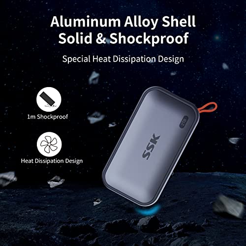 SSK Portable SSD 2TB External Solid State Drives, up to 1050MB/s USB C SSD External Hard Drive USB 3.2 Gen2 for iPhone 15/Pro, Windows, Mac, Android Phones and Tablets