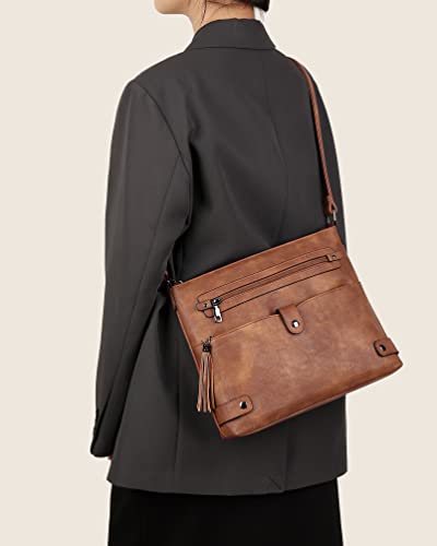 FADEON Large Crossbody Bags for Women Crossbody Purses Ladies Designer lightweight PU Leather Shoulder Bag with Tassel