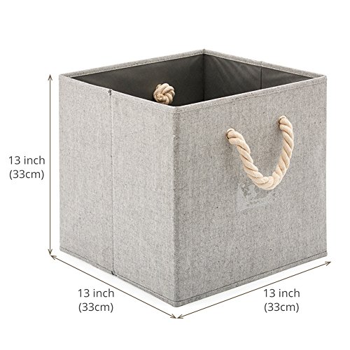 EZOWare Set of 7 Foldable Fabric Storage Cube Bins with Cotton Rope Handle, Collapsible Resistant Basket Box Organizer for Shelves Closet Toys and More – Gray