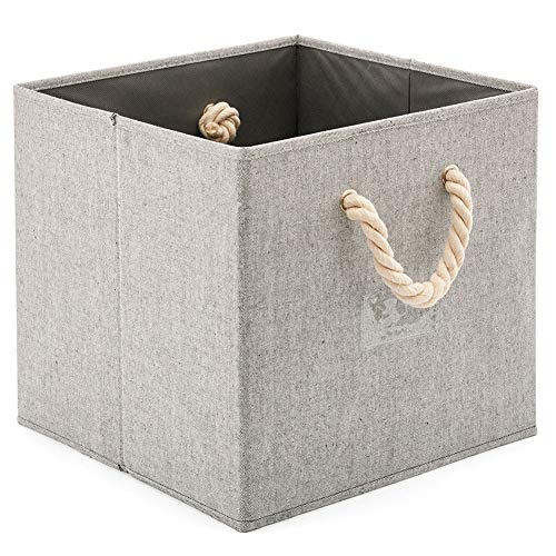 EZOWare Set of 7 Foldable Fabric Storage Cube Bins with Cotton Rope Handle, Collapsible Resistant Basket Box Organizer for Shelves Closet Toys and More – Gray