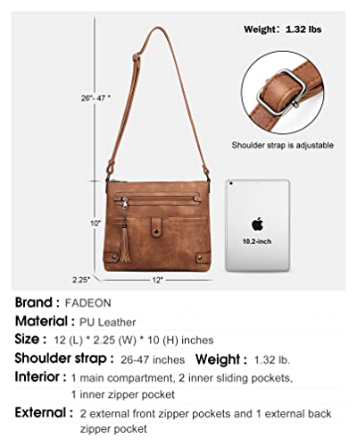 FADEON Large Crossbody Bags for Women Crossbody Purses Ladies Designer lightweight PU Leather Shoulder Bag with Tassel