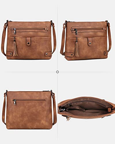 FADEON Large Crossbody Bags for Women Crossbody Purses Ladies Designer lightweight PU Leather Shoulder Bag with Tassel