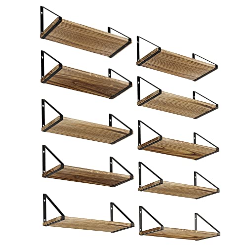 Wallniture Ponza Floating Shelves for Wall, 17"x8" Bookshelf for Large Books, Storage Shelves for Office, Hallway Living Room Decor, Set of 10, Burnt