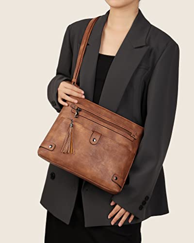 FADEON Large Crossbody Bags for Women Crossbody Purses Ladies Designer lightweight PU Leather Shoulder Bag with Tassel