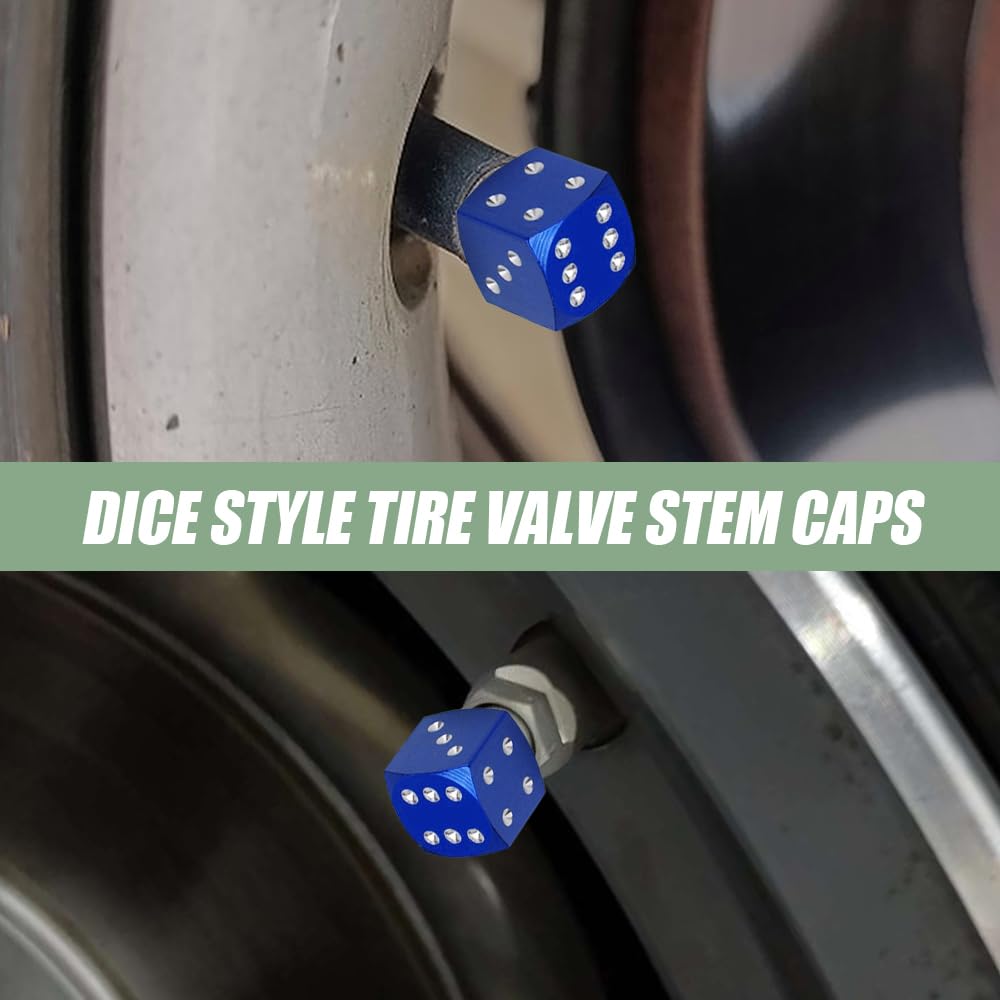 Car Tire Valve Stem Caps, Universal Dice Valve Stem Caps for Cars, SUVs, Bike, Trucks and Motorcycles, Tire Caps 5 Pack (Blue)