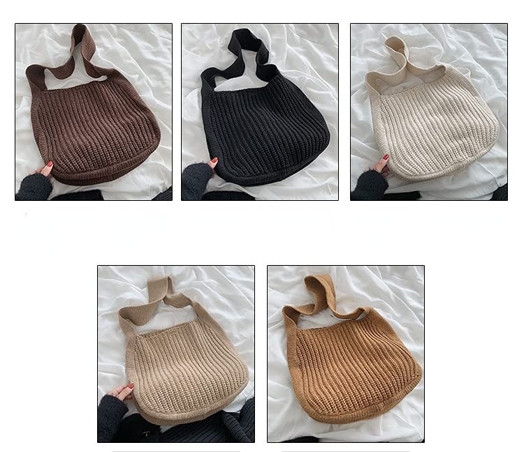 Aesthetic Hobo bag for women Knitted Messenger Bag Large Capacity Tote Bag Cute Crochet Shoulder Bag Fairycore Handbag (Tan)