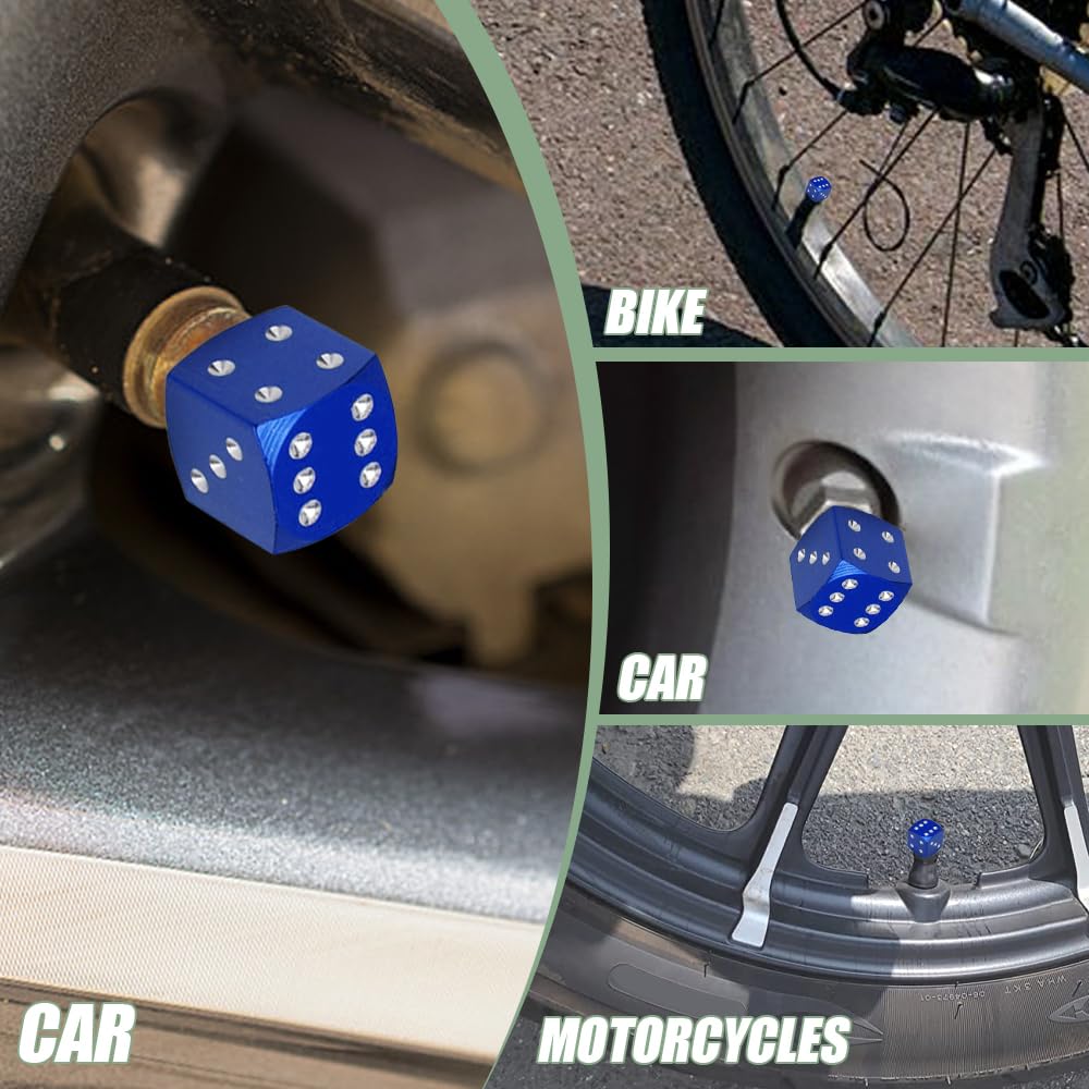 Car Tire Valve Stem Caps, Universal Dice Valve Stem Caps for Cars, SUVs, Bike, Trucks and Motorcycles, Tire Caps 5 Pack (Blue)