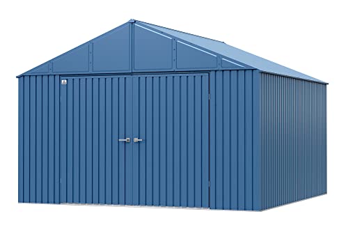 Arrow Shed Elite 12' x 12' Outdoor Lockable Gable Roof Steel Storage Shed Building, Blue Grey
