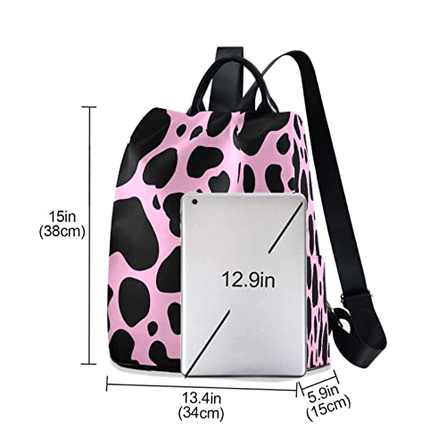 xigua Pink Black Cow Print Backpack Purse for Women Anti Theft Fashion Back Pack Shoulder Bag197