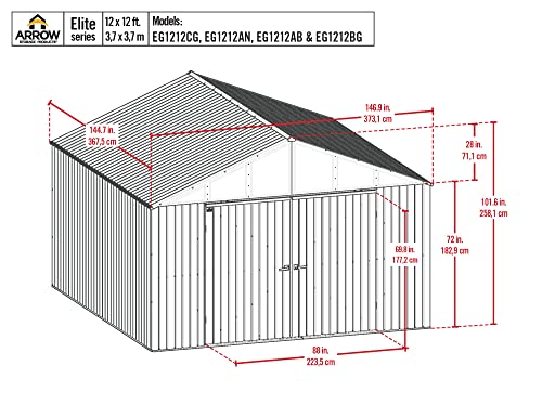 Arrow Shed Elite 12' x 12' Outdoor Lockable Gable Roof Steel Storage Shed Building, Blue Grey