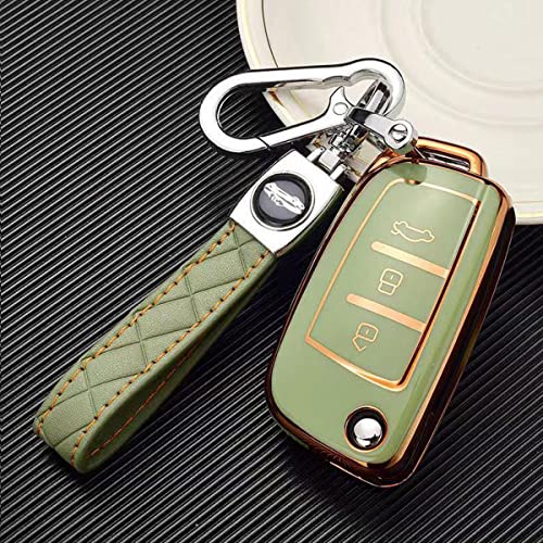 Moly Magnolia Microfiber Leather Car Keychain, Zinc Alloy Key Fob Holder, 360° Rotatable Keyring with Anti-Lost D-Ring for Women Men (Green)