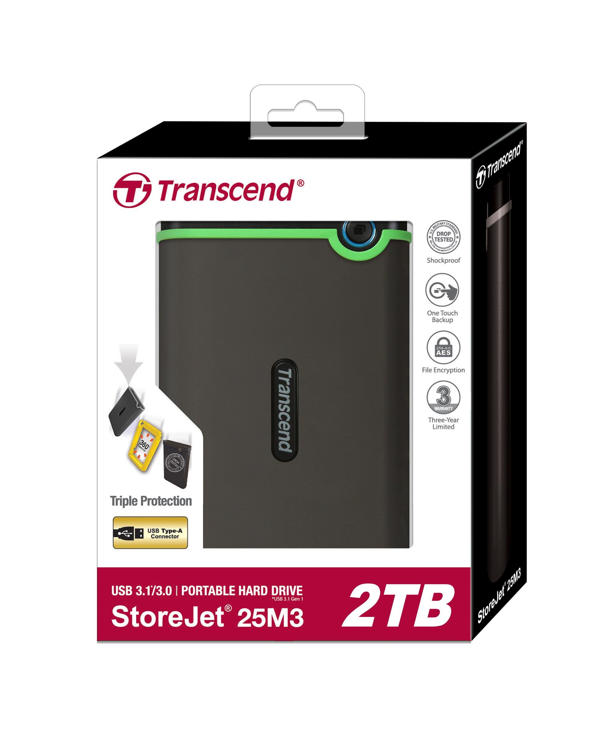 Transcend 2 TB StoreJet M3 Military Drop Tested USB 3.0 External Hard Drive (TS2TSJ25M3)