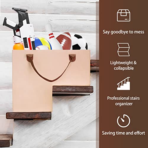 2 Pack Stair Basket with Handle, Foldable L-Shape Felt Storage Basket with 4 Pcs Supporting Insert for Carpeted Stairs, Large Staircase Organizer with Handle for Toys, Laundry, Household Items (Beige)
