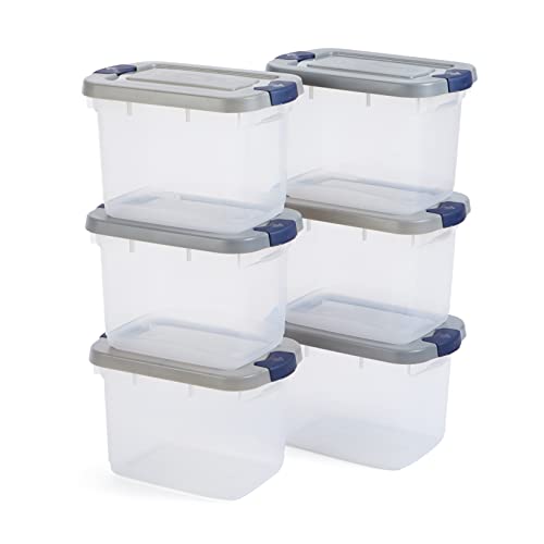 Rubbermaid Roughneck Clear 19Qt/ 4.75 Gal Storage Containers, Pack of 6, with Snap-Fit Grey Lids, Visible Base, Sturdy and Stackable, Great for Storage and Organization