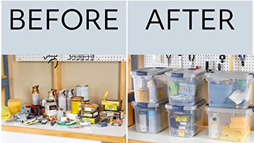 Rubbermaid Roughneck Clear 19Qt/ 4.75 Gal Storage Containers, Pack of 6, with Snap-Fit Grey Lids, Visible Base, Sturdy and Stackable, Great for Storage and Organization