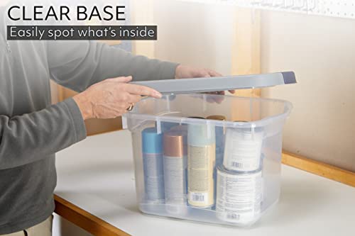 Rubbermaid Roughneck Clear 19Qt/ 4.75 Gal Storage Containers, Pack of 6, with Snap-Fit Grey Lids, Visible Base, Sturdy and Stackable, Great for Storage and Organization