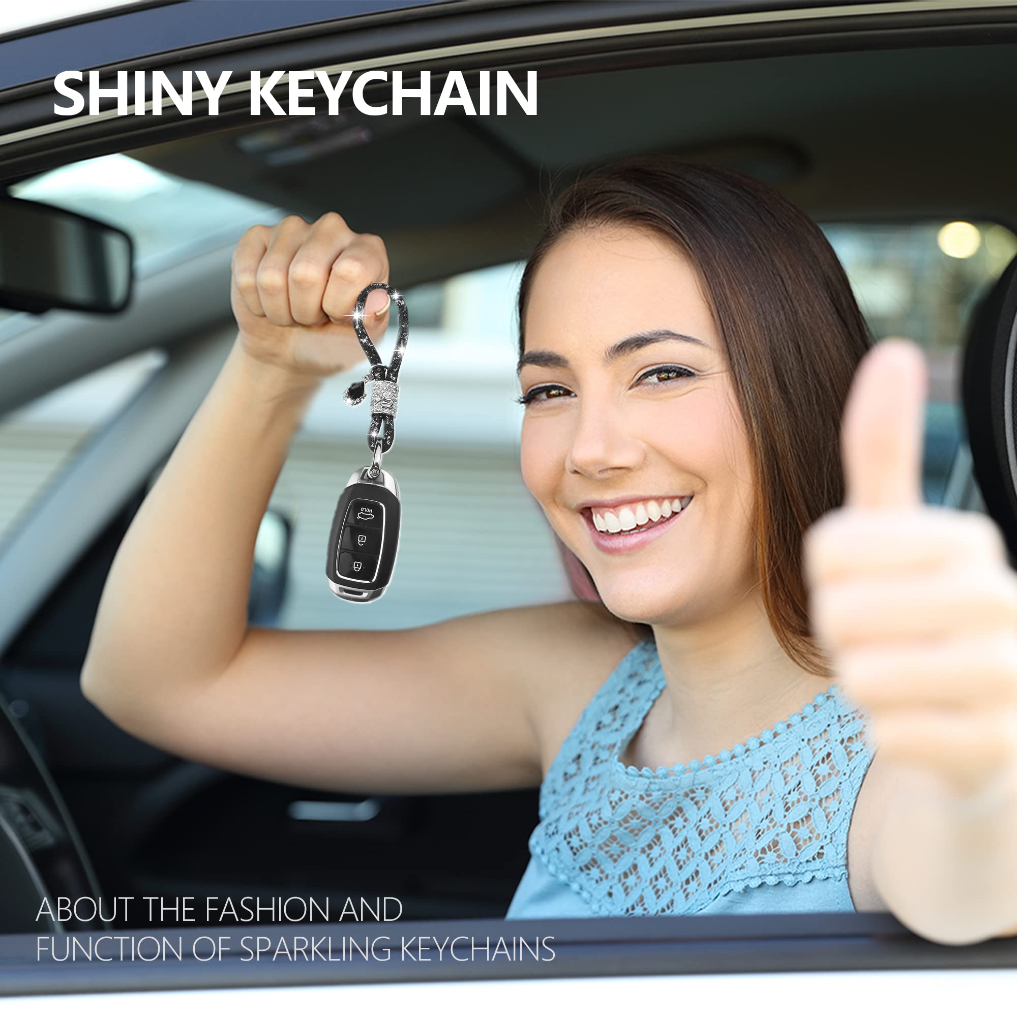Fehlot Car Keychain for Women,Keychain Accessories With Bling Rhinestones,Car Key Chains Fashionable Glitter Key Ring (Bling key -White and Red)