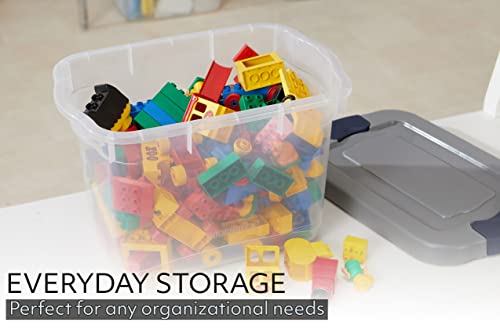 Rubbermaid Roughneck Clear 19Qt/ 4.75 Gal Storage Containers, Pack of 6, with Snap-Fit Grey Lids, Visible Base, Sturdy and Stackable, Great for Storage and Organization
