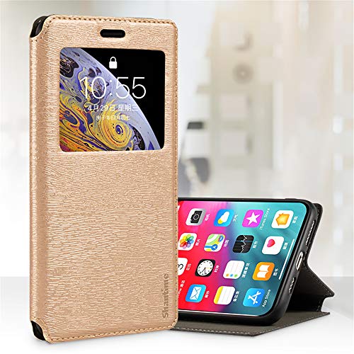 for Gigaset GX290 Case, Wood Grain Leather Case with Card Holder and Window, Magnetic Flip Cover for Gigaset GX290 Plus (6.1”)