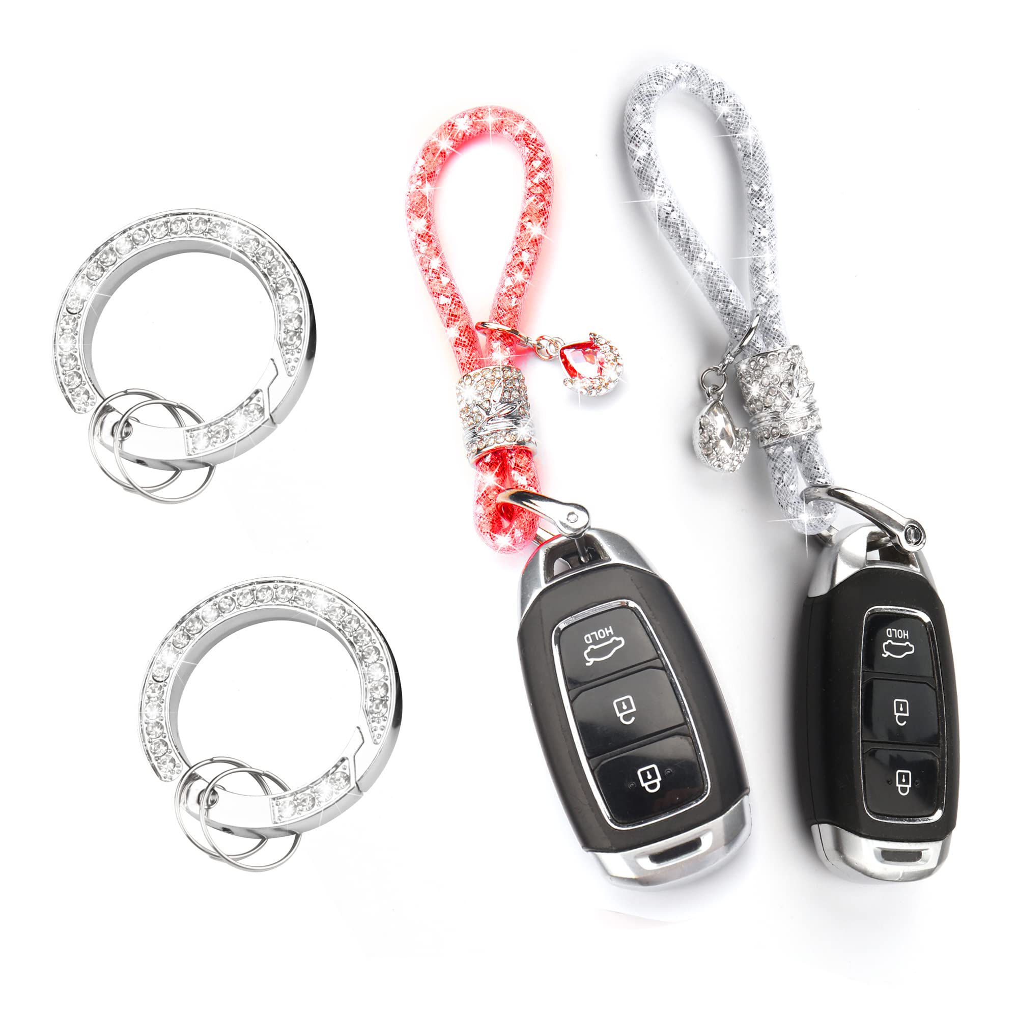 Fehlot Car Keychain for Women,Keychain Accessories With Bling Rhinestones,Car Key Chains Fashionable Glitter Key Ring (Bling key -White and Red)