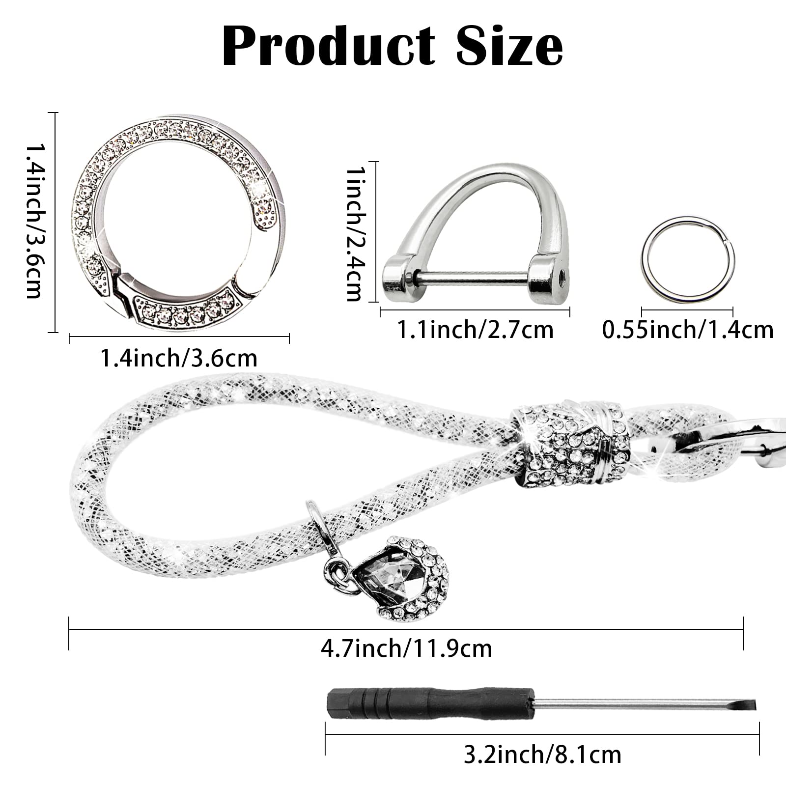 Crystal Car Keychain for Women, Fashion Keychain Accessories With Bling Rhinestones, Universal for Car Key (White)