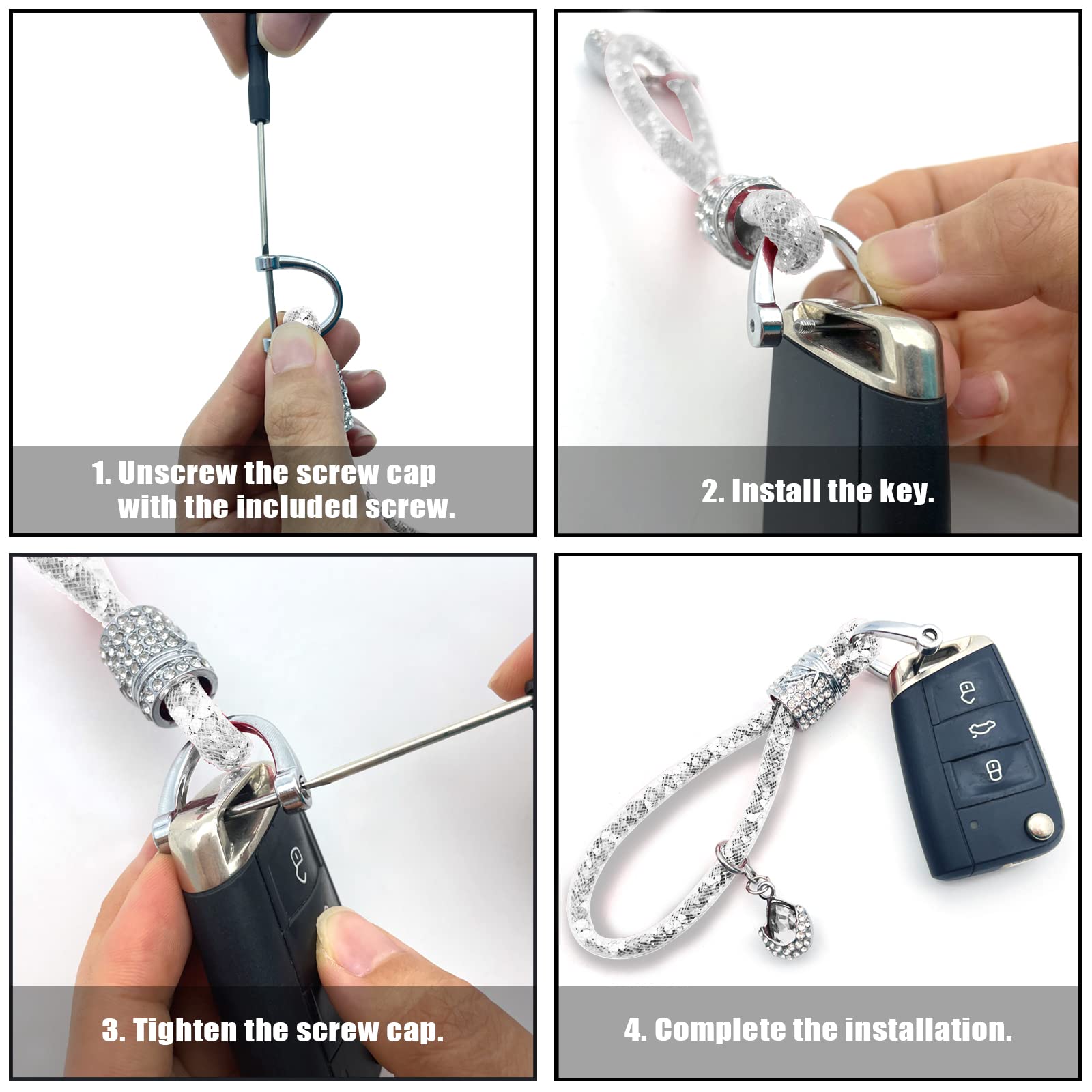 Crystal Car Keychain for Women, Fashion Keychain Accessories With Bling Rhinestones, Universal for Car Key (White)