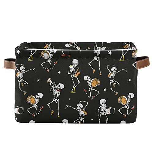 Sletend Skull Rectangular Storage Bin Foldable Sturdy Organizer Basket with Leather Handles for Organizing Home Office Nursery-1Pack