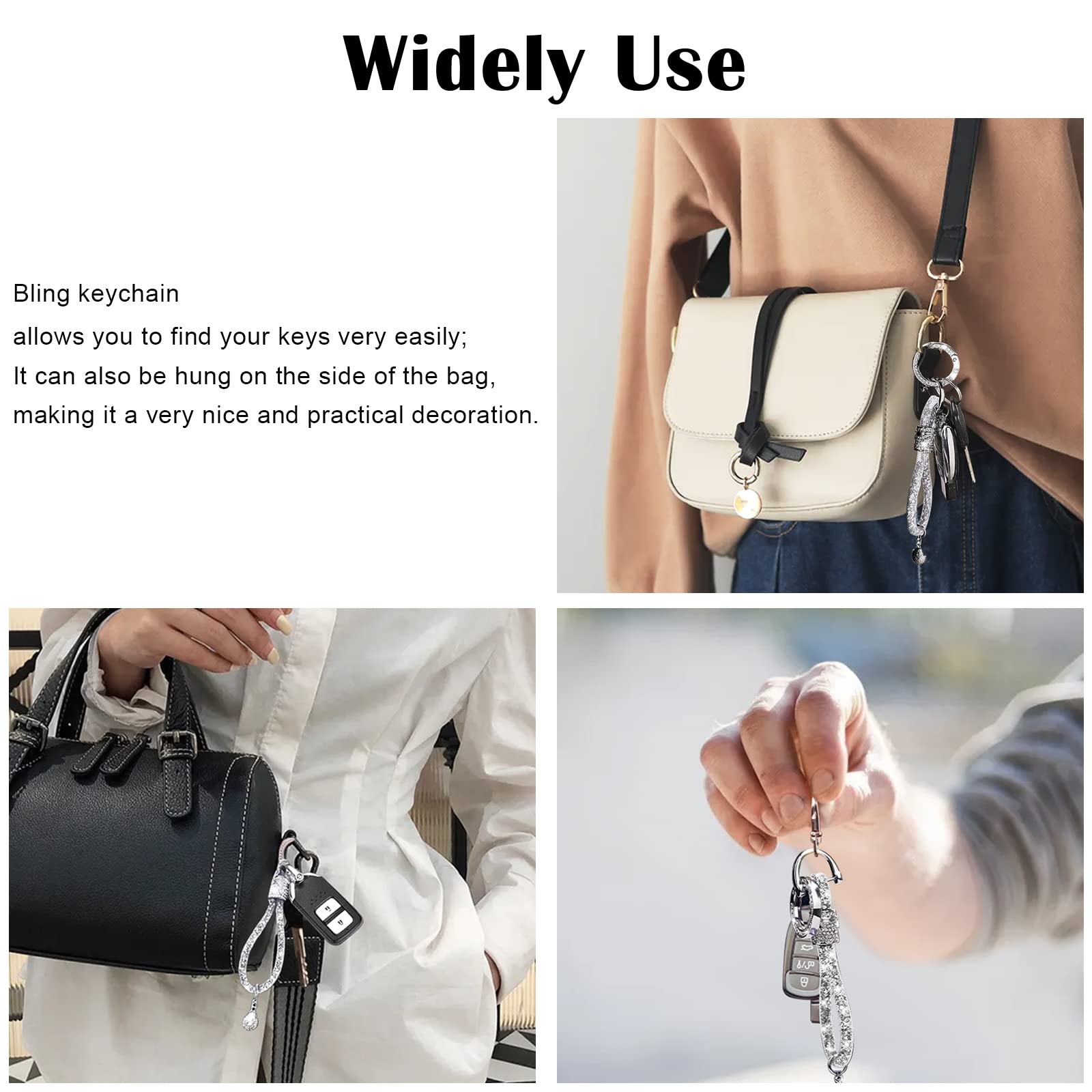 Crystal Car Keychain for Women, Fashion Keychain Accessories With Bling Rhinestones, Universal for Car Key (White)