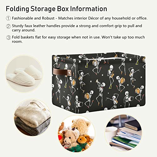 Sletend Skull Rectangular Storage Bin Foldable Sturdy Organizer Basket with Leather Handles for Organizing Home Office Nursery-1Pack