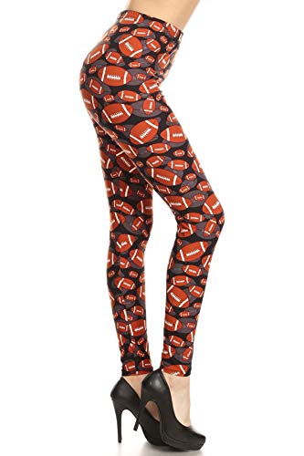 Leggings Depot High Waisted Camouflage & Multiple Print Leggings for Women-Full Length-R866, American Football, One Size