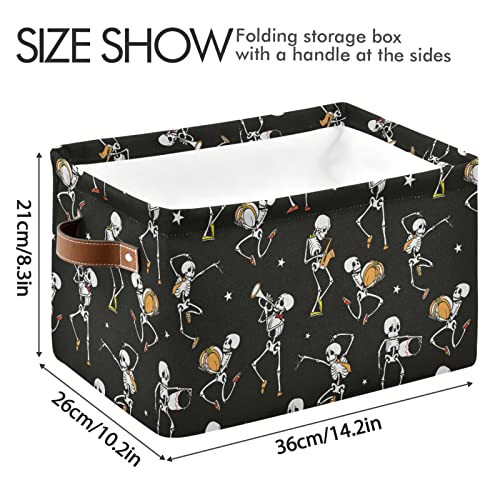 Sletend Skull Rectangular Storage Bin Foldable Sturdy Organizer Basket with Leather Handles for Organizing Home Office Nursery-1Pack