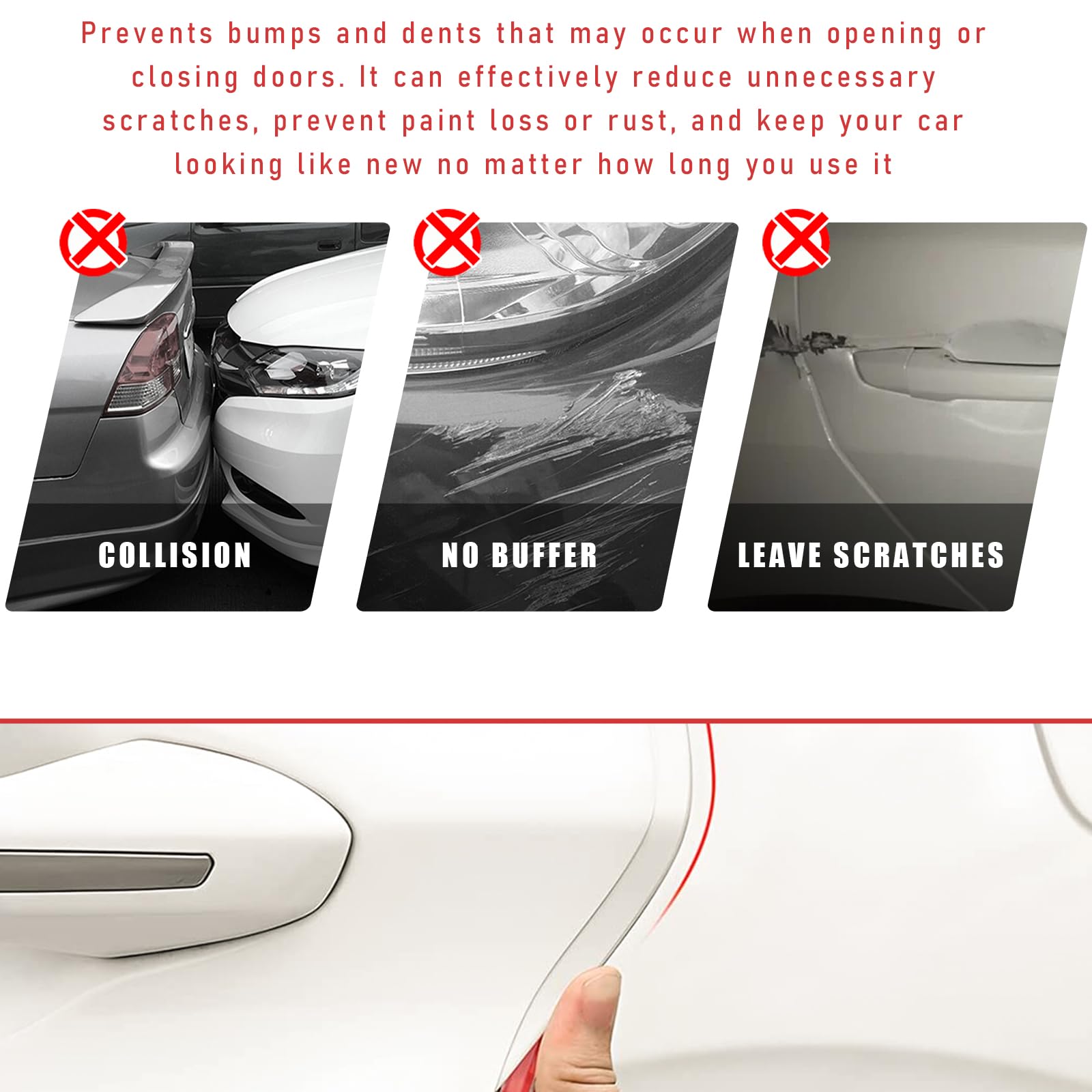 Ziciner Car Door Edge Guards, 16Ft (5M) Auto Edge Trim Rubber Seal Protector with U Shape, Automotive Anti-Collision Door Entry Trim Molding Protection, Universal Fit for Most Car (Transparent White)