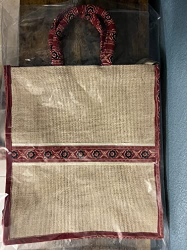 Stylish Hand made Jute Bags - Unique bag designs (supports under privileged women), Beige With Red Or Yellow Accents