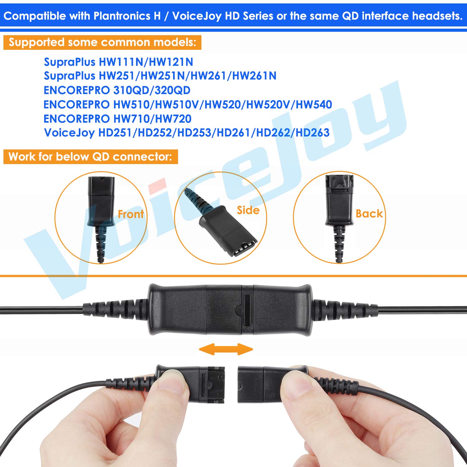 Quick Disconnect QD to 2.5mm Telephone Headset Adapter Cable Coiled Headset to Cisco Linksys SPA Polycom Grandstream Panasonic Zultys & Gigaset Office IP & Many Cordless Dect Phones