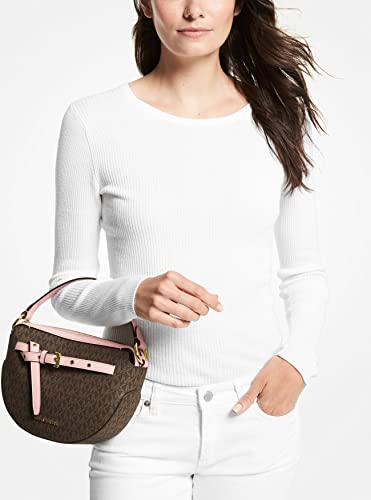 Michael Kors Emilia Half Moon Medium Logo Shoulder Bag Crossbody Brown Powder Blush