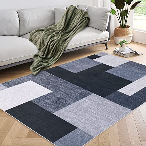 GlowSol Washable Area Rug 4Ă6 Living Room Rugs Contemporary Area Rug Abstract Geometric Indoor Rugs for Bedroom Floor Carpet Non Shedding Mat Foldable Thin Rug Non Slip Carpet, Grey