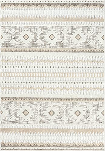 Abani Area Rugs - Modern Tribal Pattern - Cream Rug for Living Room, Bedroom, Dining Room - Indoor/Outdoor - Easy to Clean - Non-Shedding - 8' x 10'