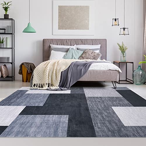 GlowSol Washable Area Rug 4×6 Living Room Rugs Contemporary Area Rug Abstract Geometric Indoor Rugs for Bedroom Floor Carpet Non Shedding Mat Foldable Thin Rug Non Slip Carpet, Grey
