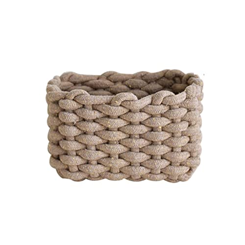 N/A Woven Storage Basket Cotton Storage Basket with Handle Toys Sundry Cosmetics Closet Desktop Storage Basket (Color : D, Size : 21 * 16 * 14.5cm)