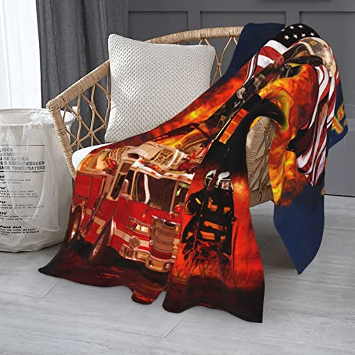 Firefighter Blanket Fireman Gifts for Men Fire Fighter Hero Fire Blanket Soft Fuzzy Warm Plush Flannel Throw Blankets for Sofa Couch Bed 50"X60"