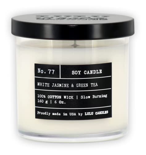 Lulu Candles | White Jasmine & Green Tea | Luxury Scented Soy Jar Candle | Hand Poured in The USA | Highly Scented & Long Lasting- 6 Oz.