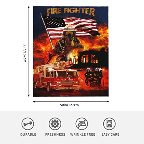 Firefighter Blanket Fireman Gifts for Men Fire Fighter Hero Fire Blanket Soft Fuzzy Warm Plush Flannel Throw Blankets for Sofa Couch Bed 50"X60"