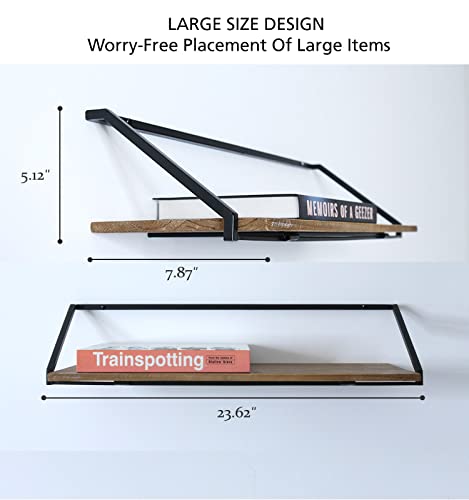ARTLUO Shelves for Wall Decor Set of 2,24 Inch Floating Wall Shelves,Floating Book Shelves for Wall,Natural Wood Floating Shelves,Wall Mounted Bookshelf,Wall Shelves for Bedroom,Living Room,Bathroom