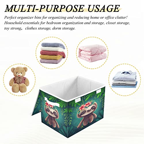 Blueangle Cute Baby Sloth Storage Bins with Lids, 16.5 x 12.6 x 11.8 in, Large Collapsible Organizer Storage Basket for Home Office Décor(869)