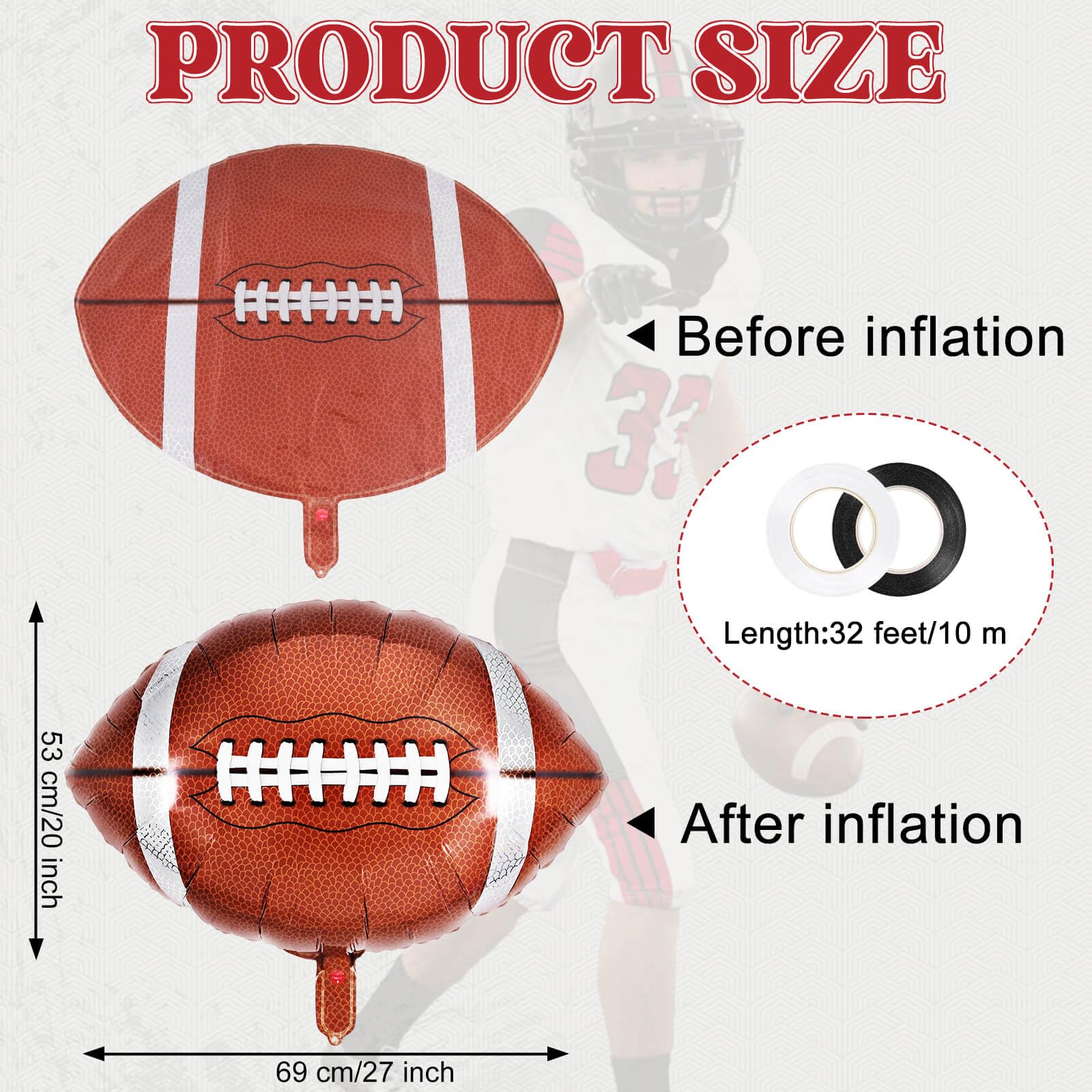27 Inch Football Balloons, 6 Pcs Football Foil Balloons - Super Bowl & Tailgate Party Decor