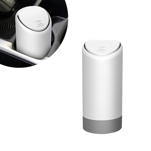 UGSHY 1 PC Car Trash Can with Lid, 2.5" x 6.2" Silicone Portable Small Trash Can, Cup Type Embedded Integrated Waterproof Trash Can for Most Cars SUVs and Trucks (White)